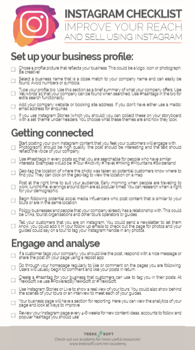 Checklist | Instagram Checklist for Tourism Companies - TrekkSoft